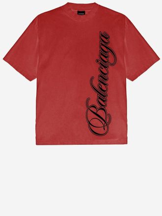 Balenciaga Mens Cotton T-Shirt With Logo Print Red T-Shirts And Polos