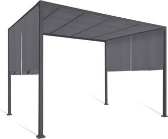IDMarket Pergola coulissante 2 pans 3x3 M belv&eacute;d&egrave;re de jardin toile gris anthracite