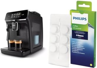 Philips Philips Series 2200 Kaffeevollautomat - Klassischer Milchaufschäumer & CA6704/10 Kaffeefettlöse-Tabletten für Kaffeevollautomaten, Weiß, Einheitsgröße
