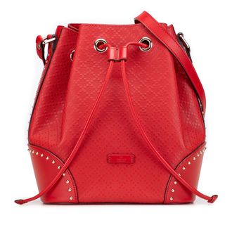 Gucci Red Leather Medium Diamante Calfskin Studded Bright Bucket Bag
