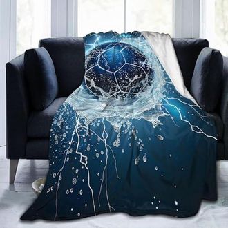 Generic Couverture Polaire 220x240 cm Football Flanelle Plaid Bleu, Couverture lit 2 Personnes, Plaid Doux et Chaud pour Jet&eacute; de Canap&eacute; et Lit A-2480