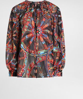 Dolce & Gabbana Top Aus D&eacute;vor&eacute;-twill Mit Carretto-print - Frau Blusen Und Tops Multicolor 42