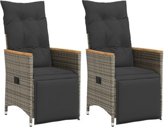 Festnight 2er Set Gartenstuhl mit Fußteil Gartensessel Verstellbar Hochlehner Rattan Sessel Stuhl Liegestuhl Garten Gartenmöbel Rattanmöbel Balkon Stühle 2er Se