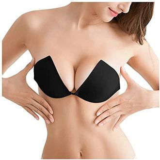 Generic Soutien-gorge 2026 pour femme avec bretelles collantes, dos nu, adh&eacute;sif push, amovible, auto-levant, noir d, Taille unique