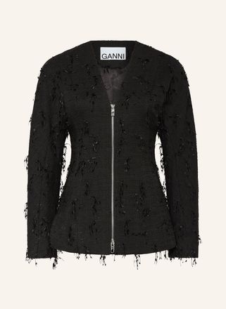 Ganni Tweed-Blazer schwarz