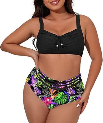 Generic Maillot De Bain Gainant- Bikini D&eacute;T&eacute; 2026 pour Les Sources Thermales Taille Haute Grande Taille D&eacute;Collet&eacute; Fendu avec Perles Rondes Maillot De Bain Fem