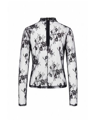 Patrizia Pepe Womens Tulle Top With Contrasting Lace Black Polyester Tops