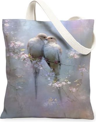 Generic Sacs fourre-tout en toile florale de printemps, sacs &agrave; provisions r&eacute;utilisables, bandouli&egrave;re lavable l&eacute;g&egrave;re Ca, Violet clair, 13x15 Inch