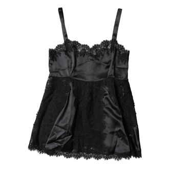 Dolce & Gabbana Seidenes Spitzenbesatz Lingerie Top - - Tops - Damen - Schwarzk - S