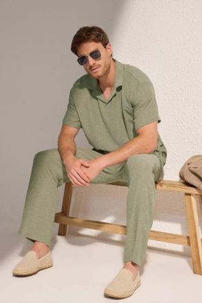 Trendyol MAN Herren Gr&uuml;n Einfarbig Lang Oversize Poloshirts