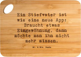 Mr. & Mrs. Panda Bambus - Schneidebrett Spruch Stiefvater Liebe - Geschenk, schätzen, Holzbrett mit Gravur, Familie, herzerwärmende Sprüche