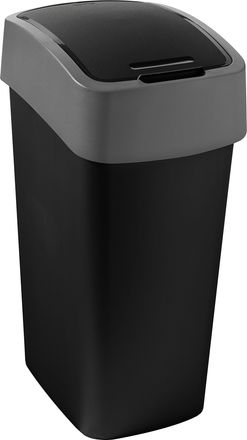 Curver 229411 Flip Bin Abfalleimer, Kunststoff, Schwarz/Silber, 29,4 x 37,6 x 65,3 cm, 50 l