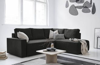 Mørteens home24 Ecksofa mit Ottomane Grau Cordstoff Poppy 247 x 89 x 194cm Ecke davorstehend rechts Modern