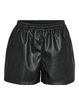 Noisy May Damen Coated Hot Pants PU Shorts Leder Optik Beschichtete Kurze Stoff Hose NMANDY, Farben:Schwarz, Größe:S