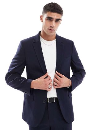 Asos Schmale Anzugjacke in Marineblau