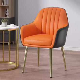 Generic Ergonomischer Schminkstuhl Aus Kunstleder Mit Metallbeinen for Schlafzimmer Oder Wohnzimmer - Orange Und Wei&szlig;(Dark Gray+orange)