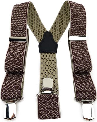 TigerTie Unisex Hosentr&auml;ger in Y-Form mit 3 extra starken Clips - Farbe in weinrot beige gemustert - hochwertige Verarbeitung - Breite 35 mm