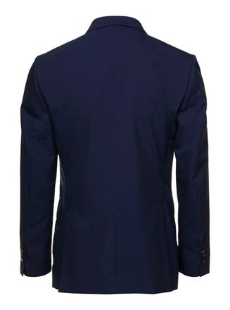 Reveres 1949 Mens Double-Breasted Blue Wool Cotton Blend Blazer Virgin Blazers Jacket