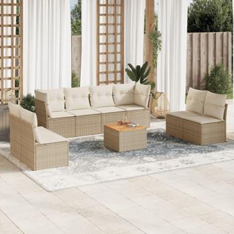 vidaXL Vidaxl - Salon de jardin avec coussins 9 pcs beige r&eacute;sine tress&eacute;e