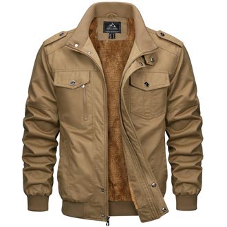Magcomsen Jacke Herren Winter Parka Fleece Winterjacke Warm Gefüttert Cargojacke für Männer Übergangsjacke Outdoor Jacke Baumwoll Bomberjacke Khaki 3XL