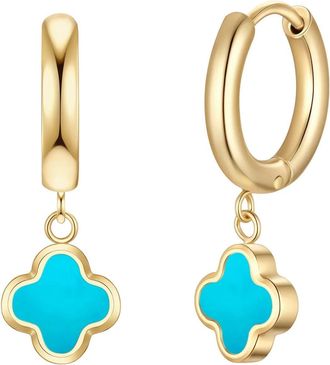 Glanzst&uuml;cke M&uuml;nchen Ohrringe - Edelstahl Creolen T&uuml;rkis (synth.) Kleeblatt - Gr. unisize - in Gold - f&uuml;r Damen