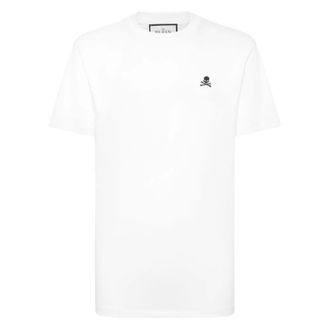 Philipp Plein Homme, Tops, Blanc, Taille: 4XL Basic Round Neck T-Shirt Skull