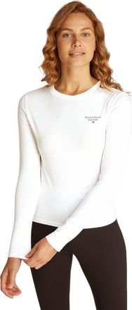 Tommy Jeans Damen Langarmshirt Slim Essential Logo Baumwolle, Weiß (White), M