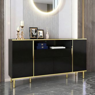 Generic Hochglänzende Schwarze Kommode mit Schublade, 150x40x80 cm großes Sideboard fürs Schlafzimmer (Black)