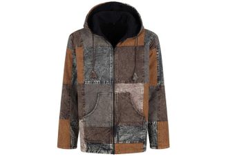 Kunst und Magie Kapuzenfleecejacke Patchwork Jacke Baja Hoodie alternativ Fleecefutter