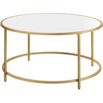 Private Label Table basse ronde Valora, dor&eacute;e et blanche, &Oslash;84 cm, style loft