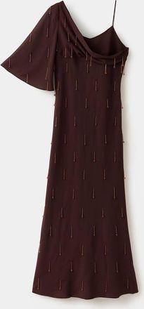 Mango Robe asym&eacute;trique en mousseline &agrave; franges orn&eacute;es de perles grenat - Femme - XS - MANGO