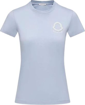 Moncler Femme, Tops, Bleu, Taille: 38 FR T-shirt &agrave; logo brod&eacute;