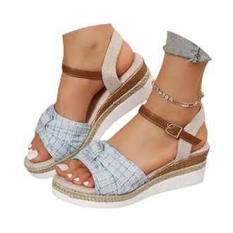 Generic Sandales compens&eacute;es pour femme Uk2026, soutien de la vo&ucirc;te plantaire, bout ouvert, sangle de cheville, sandales &agrave; enfiler, d&eacute;coration en m&eacute;tal, chauss