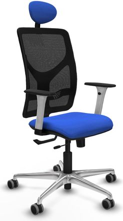 Piqueras y Crespo B&uuml;rostuhl mit wei&szlig;en und schwarzen Armlehnen, h&ouml;henverstellbare Lendenwirbelst&uuml;tze und festes Kopfteil, ausgestattet mit Syncro/Traslack. Schwarz/Blau