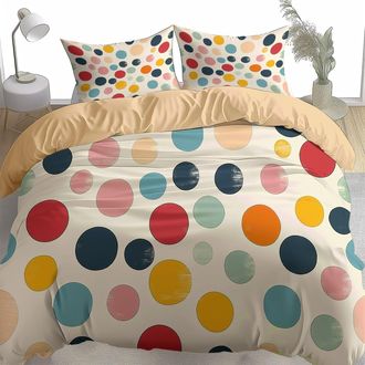 Generic Gelb Bettwäsche 180 x 200 cm Farbige Punkte Bettbezug, Mikrofaser Bettwäsche-Sets mit 2 Kopfkissenbezug - Weich Bequem Luxus Bettbezug für Erwachsene 