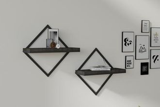 Hanah Home Modern Wall Shelf Set (2 Pieces), Anthracite, 42.4 x 42.4 x 15 cm | 100% Melamine Coated Particle Board, 18 mm Thick | Stylish Storage for Home & Offi
