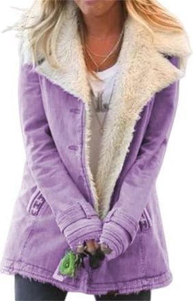 Generic Veste chaude doublée en peluche pour femme - Col à revers - Tendance - Avec boutons composites - Coupe-vent dhiver, violet, 3XL