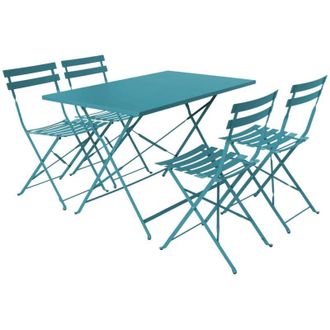 Sweeek Sweeek - Klappbarer Bistro-Gartentisch aus Stahl mit 4 St&uuml;hlen