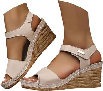 Generic Sandales compens&eacute;es pour femme 2026 habill&eacute;es d&eacute;contract&eacute;es &agrave; bout ouvert et talon bas avec sangle de cheville pour le travail de bureau, chaussures d