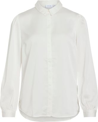 Vila Damen Viellette Satin L/S Shirt/Su - Noos Bluse,Snow White40