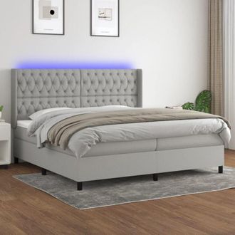 vidaXL Vidaxl - Boxspringbett mit Matratze & led Hellgrau 200x200 cm Stoff