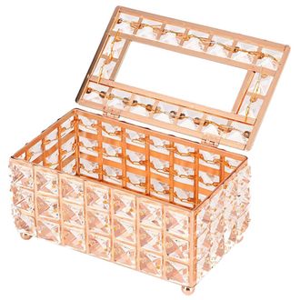 DOITOOL Eleganter Kristall serviettenhalter aus Hochwertigem Metall mit F&auml;chern Praktischer Organizer f&uuml;r Taschent&uuml;cher Dekorative Napkin Box in Ros&eacute;gold f&uuml;r 