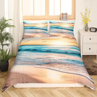 Generic Hawaii-Strand Bettw&auml;sche 135x200 3D Drucken Ozean Bettw&auml;sche-Sets Weiche Kuschelig Mikrofaser Bettbezug mit 2 Kissenbez&uuml;ge 80x80 cm mit Rei&szlig;verschluss