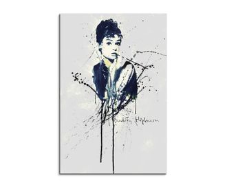 Paul Sinus Art Audrey Hepburn 90x 60cm Keilrahmenbild Kunstbild Aquarell Art Wandbild auf Leinwand fertig gerahmt Original Paul Sinus Art Unikat