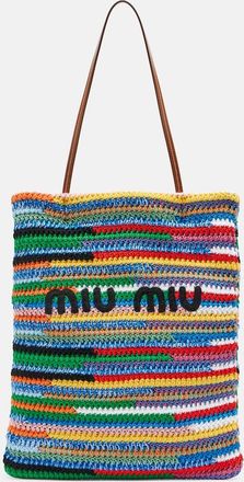 Miu Miu Tote Bag aus H&auml;kelstrick mit Leder