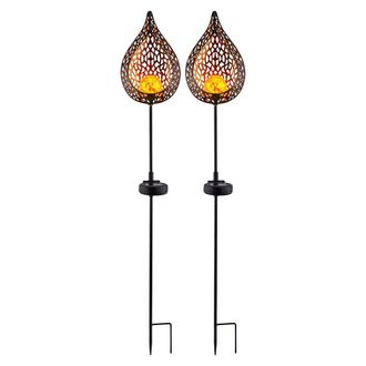 ETC Shop 2x LED Solar Au&szlig;en Lampe Flammen Solarleuchte Gartendeko Optik Glas Kugel Steck Strahler gold Garten Erdspie&szlig; Lampen Feuer-Effekt Garten Hof Weg Veran