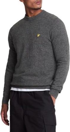 Lyle & Scott Pull pour homme en coton avec laine - Col rond - Poignets - Logo aigle - Respirant - Parfait pour lautomne et lhiver, 398 Charcoal Marl, M