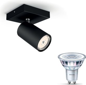 Philips Kosipo Aufbaustrahler (Schwarz) - Warmwei&szlig; - Wandspot oder Deckenstrahler mit 1 flammig - GU10 - Nicht dimmbar