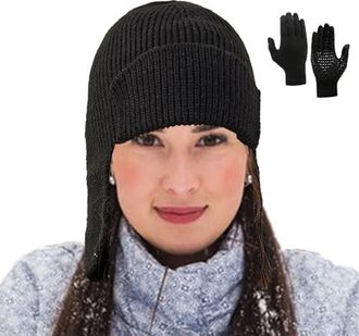 Generic Bonnet et gants pour femme - Kit chaud &eacute;lastique confortable | Gants dhiver pour femme | Pour temps froid, voyage, famille, amis, m&egrave;re, petite amie, N