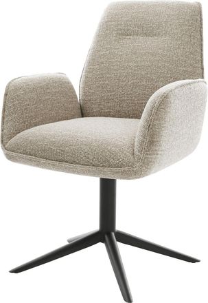DELIFE Esszimmerstuhl Zoa-Flex Fußkreuz Schwarz Webstoff Soft Beige 360° drehbar Wippfunktion Taschenfederkern